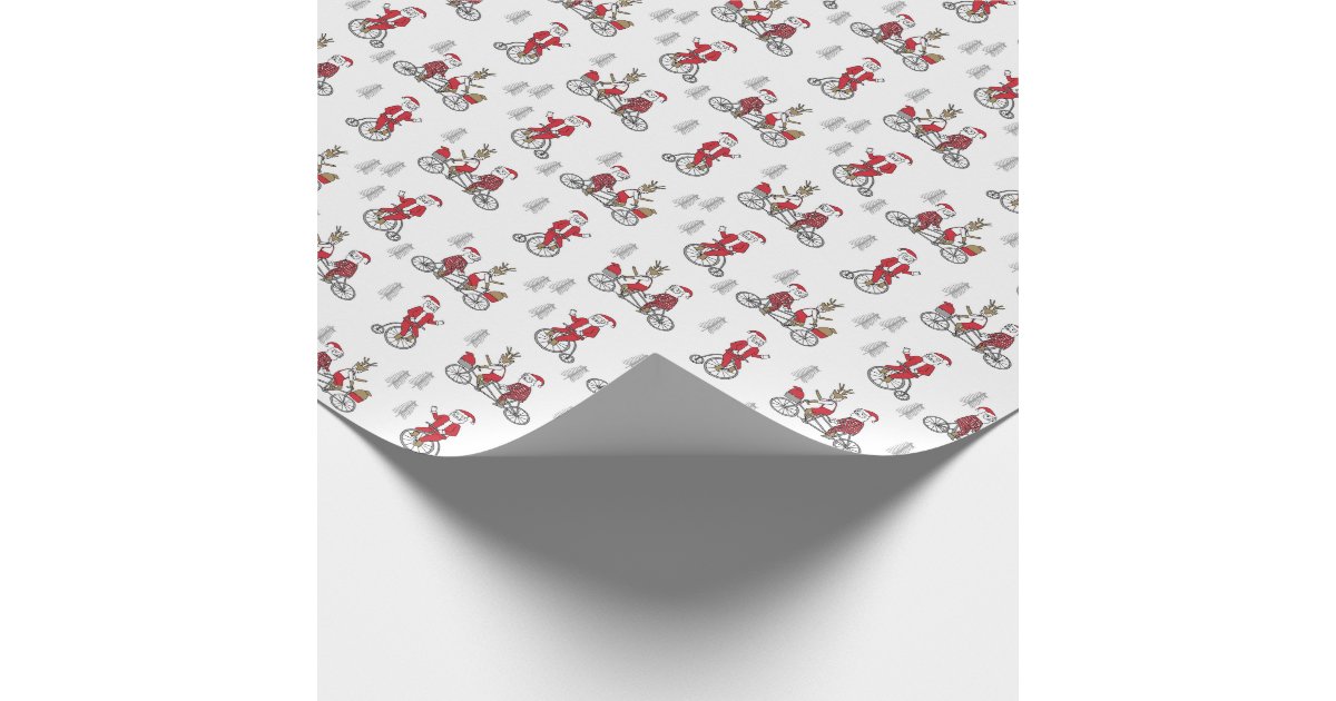 Santa on a bicycles cute kids novelty wrapping paper | Zazzle