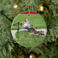Santa on a riding lawn mower landscaper ceramic ornament | Zazzle