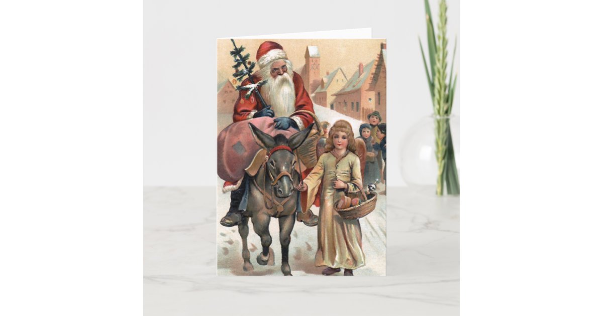 Santa on Donkey Vintage Christmas Card | Zazzle