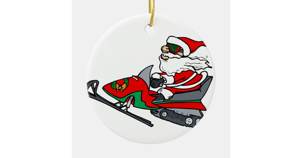 santa on snowmobile ceramic ornament | Zazzle