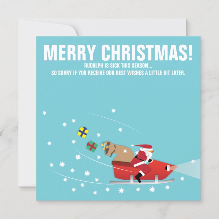 Santa on snowmobile funny illustration holiday card | Zazzle