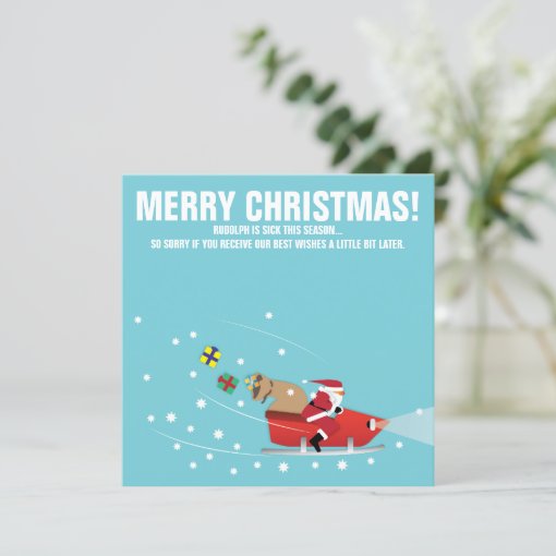 Santa on snowmobile funny illustration holiday card | Zazzle