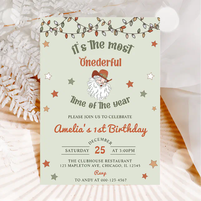 Santa Onederful Christmas First Birthday Invitation | Zazzle