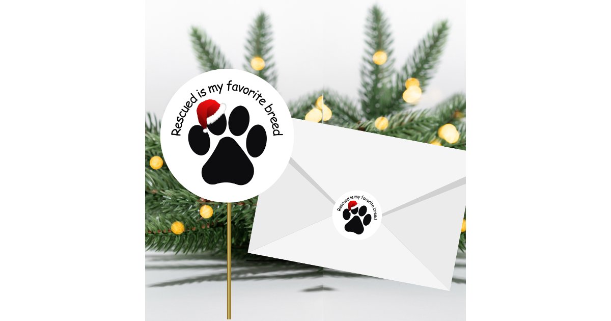 Santa Paw Print Rescued Christmas Classic Stickers | Zazzle