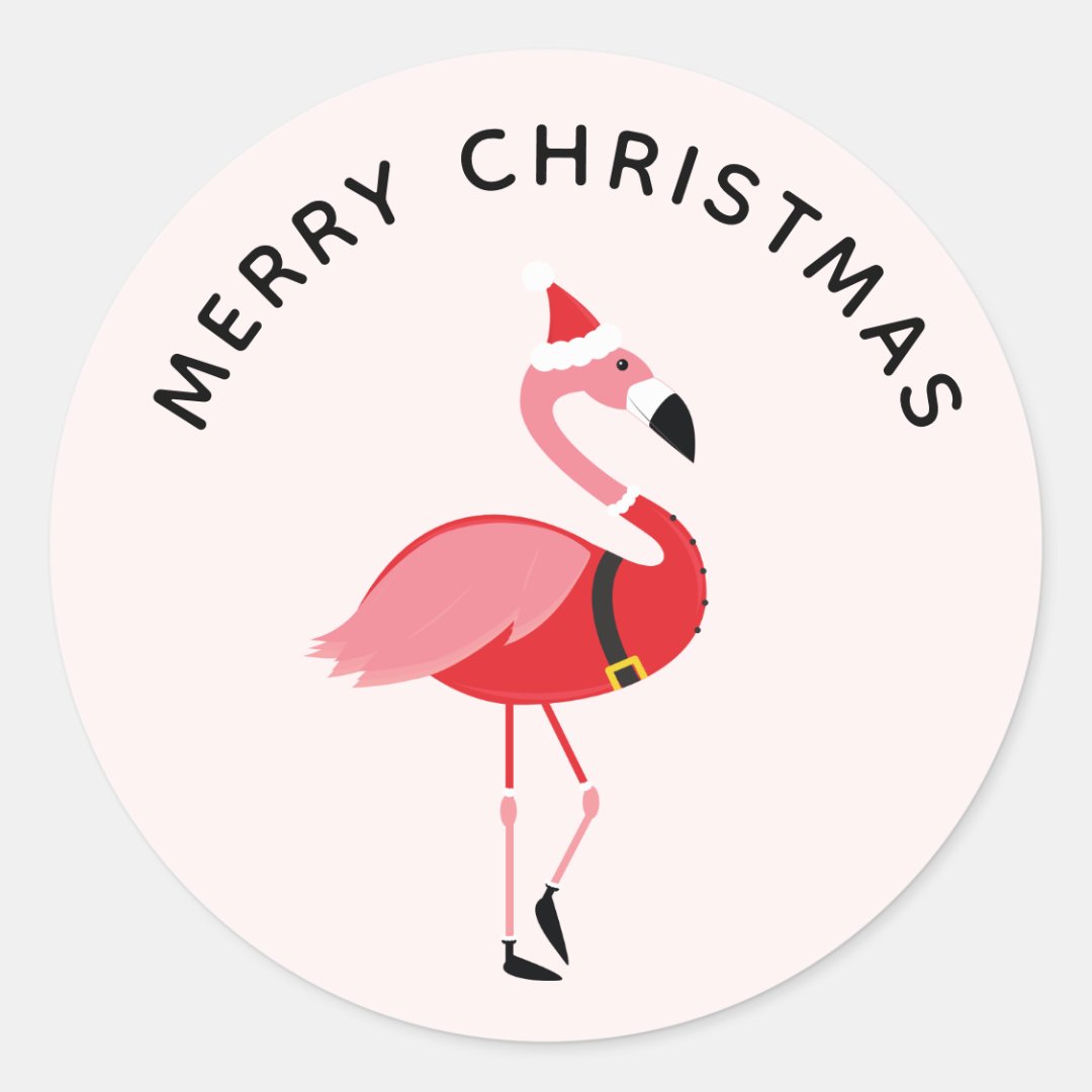 Santa Pink Flamingo Christmas Classic Round Sticker | Zazzle