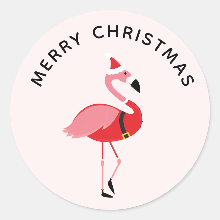 Santa Pink Flamingo Christmas Classic Round Sticker | Zazzle