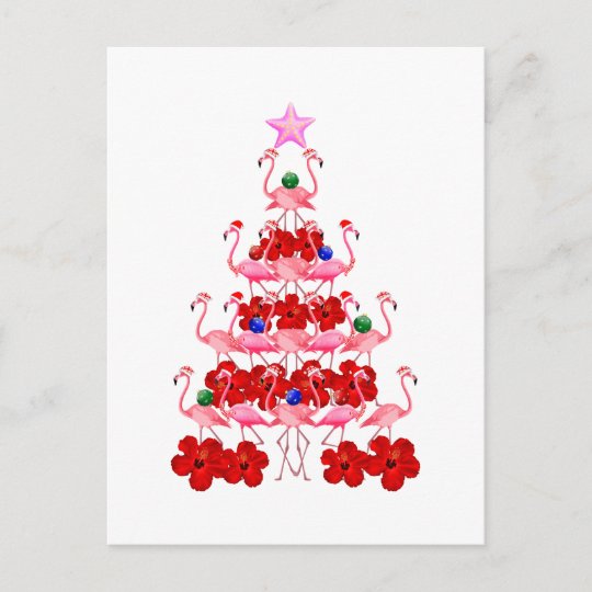 Santa Pink Flamingo Christmas Tree Postcard | Zazzle.com