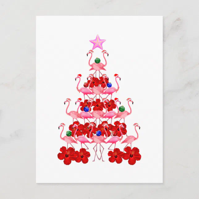 Santa Pink Flamingo Christmas Tree Postcard | Zazzle