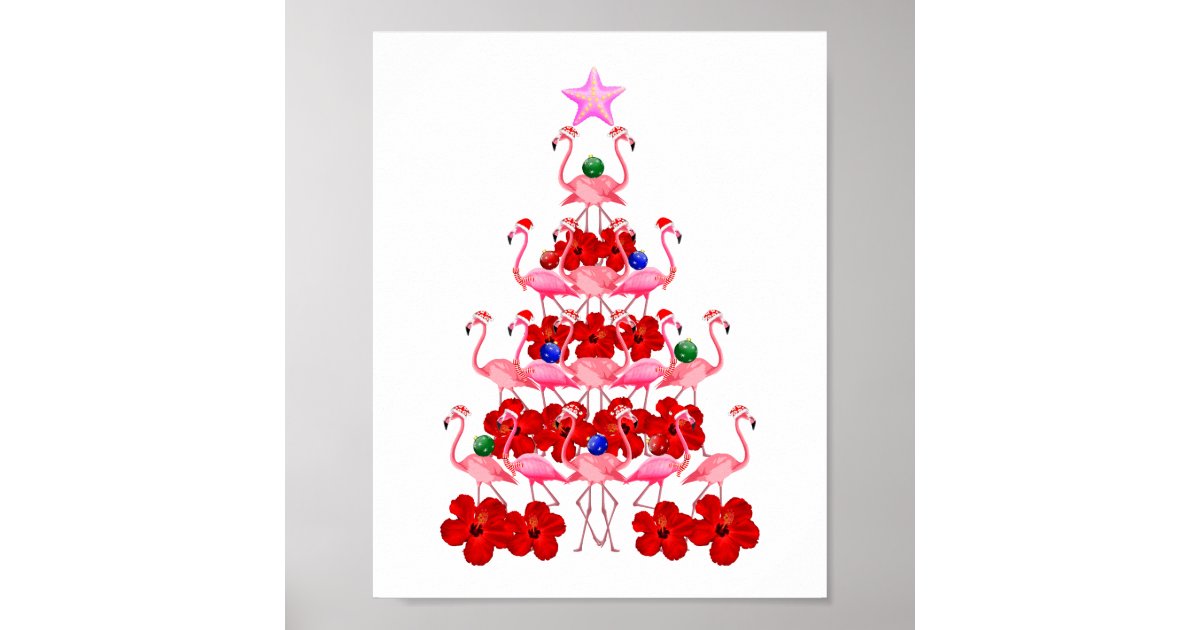 Santa Pink Flamingo Christmas Tree Poster | Zazzle