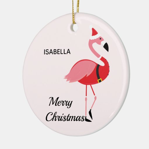 Santa Pink Flamingo Holiday Animal Merry Christmas Ceramic Ornament ...