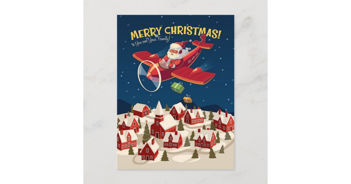 Santa plane christmas postcard | Zazzle