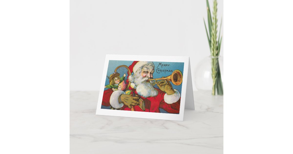 "Santa Playing a Trumpet" Christmas Card | Zazzle