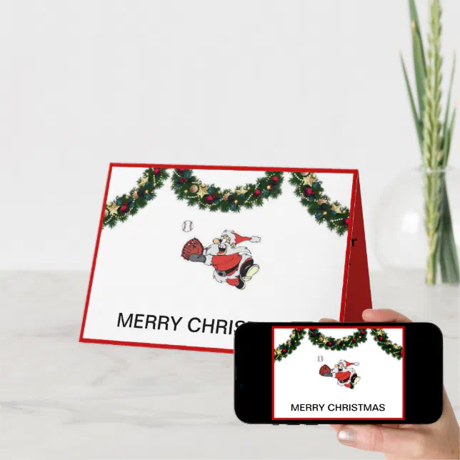 Santa Playing Baseball Christmas Card | Zazzle
