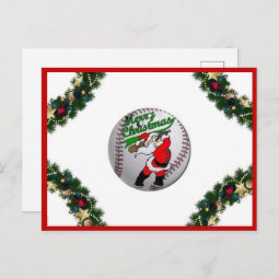 Santa Playing Baseball Christmas Postcard | Zazzle