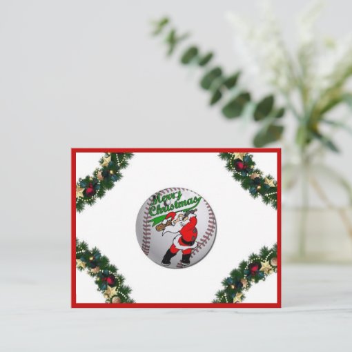 Santa Playing Baseball Christmas Postcard | Zazzle