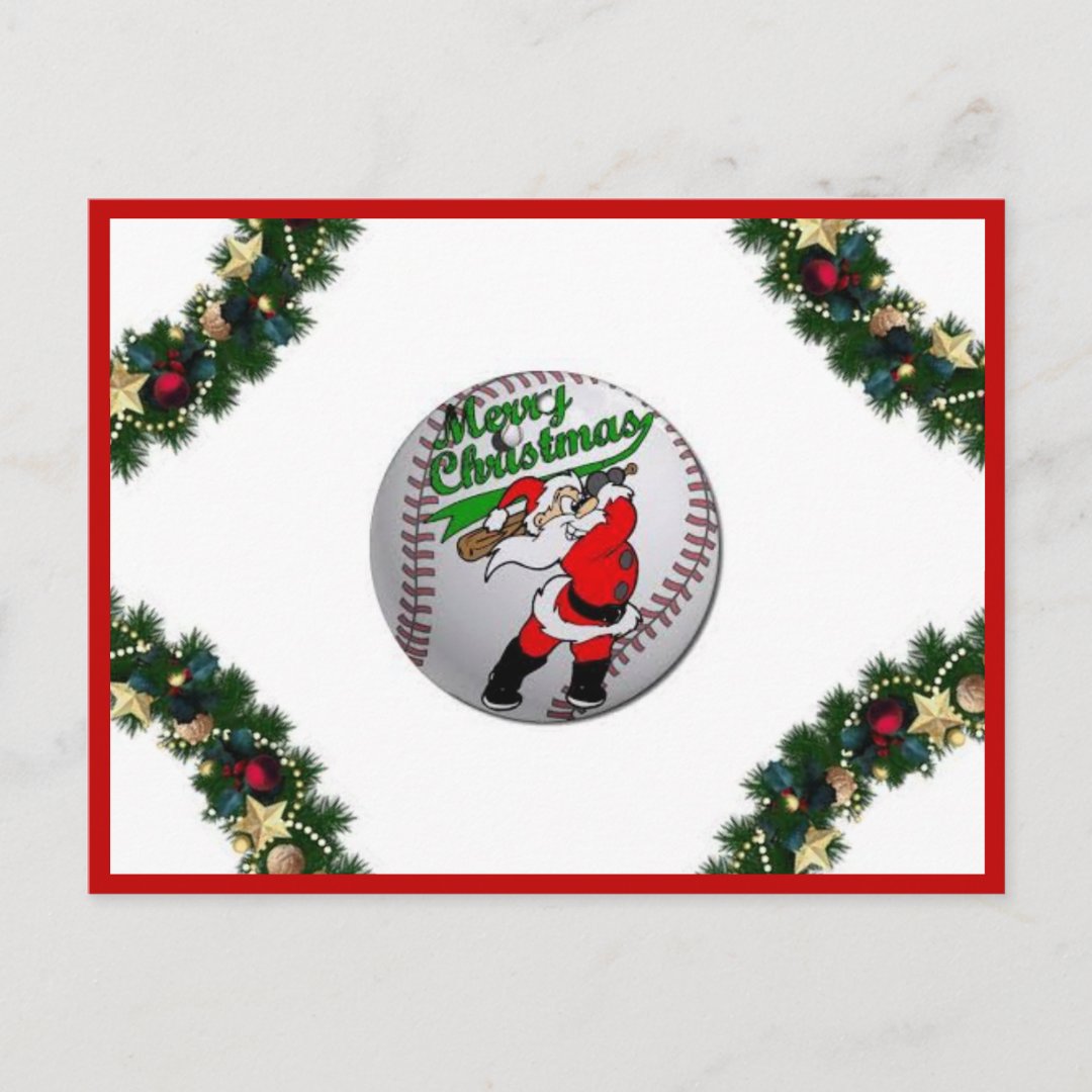 Santa Playing Baseball Christmas Postcard | Zazzle