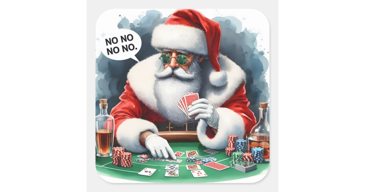 Santa Playing Cards at Casino Table Square Sticker | Zazzle