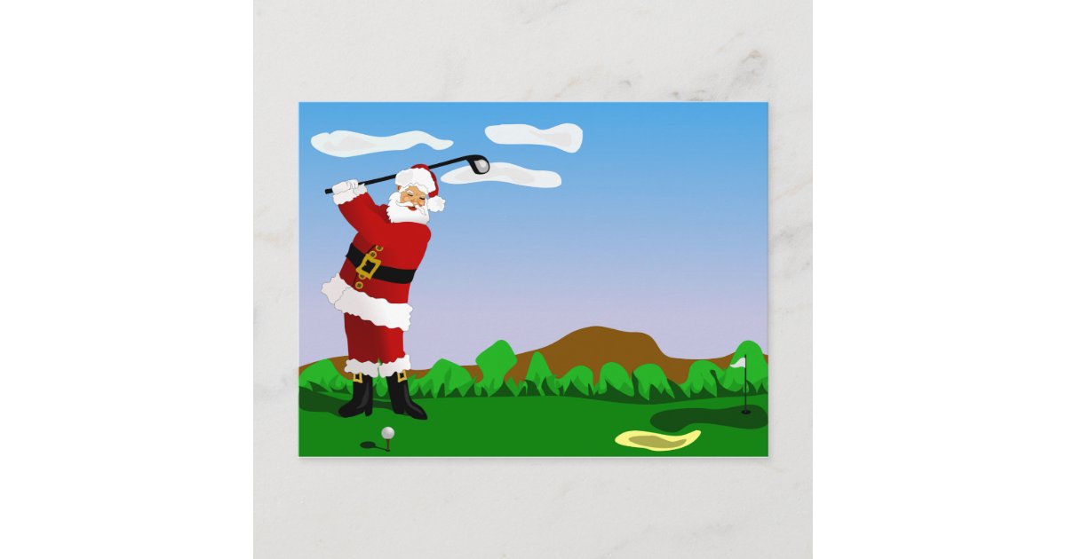 Santa Playing Golf Holiday Postcard | Zazzle