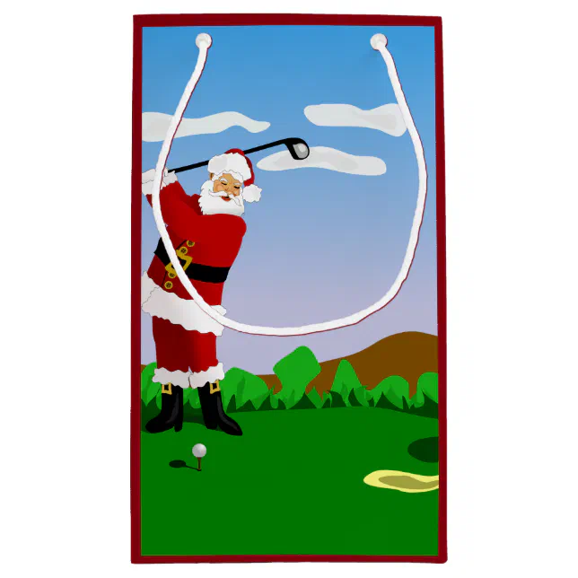 Santa Playing Golf Small Gift Bag | Zazzle