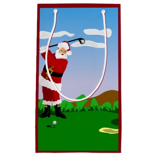 Santa Playing Golf Small Gift Bag | Zazzle