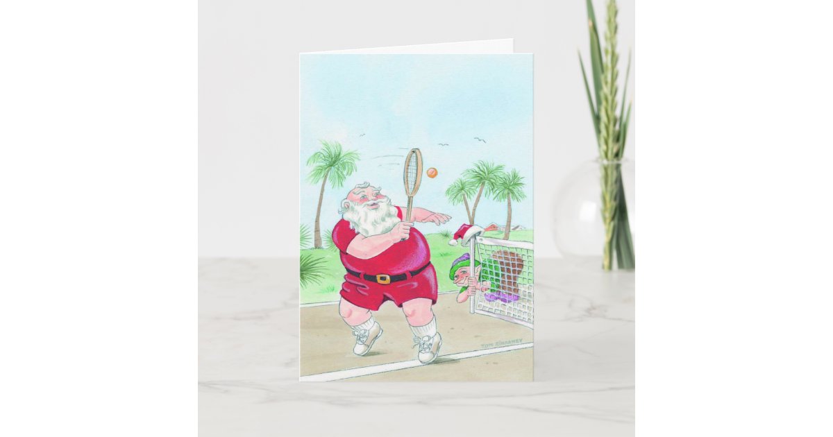 Santa playing tennis Christmas customizable card | Zazzle