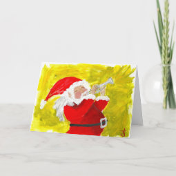 Santa playing trumpet! holiday card | Zazzle
