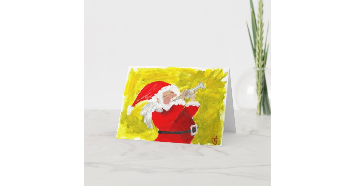 Santa playing trumpet! holiday card | Zazzle