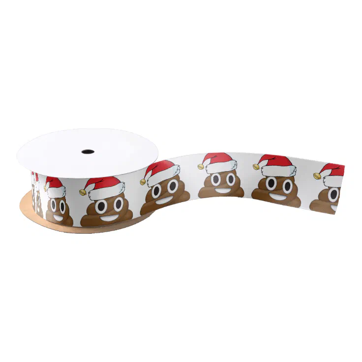 Santa Poop Christmas Gift Wrap Emoji Satin Ribbon | Zazzle