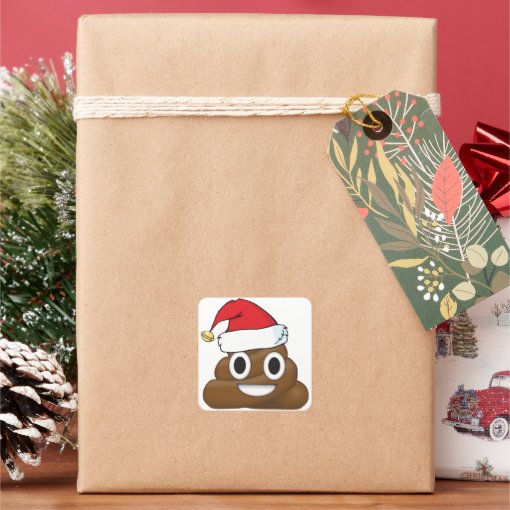 Santa Poop Christmas Gift Wrap Emoji Square Sticker | Zazzle