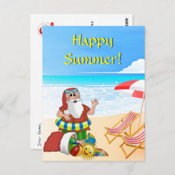 Santa Postcard Xmas Summer Beach | Zazzle
