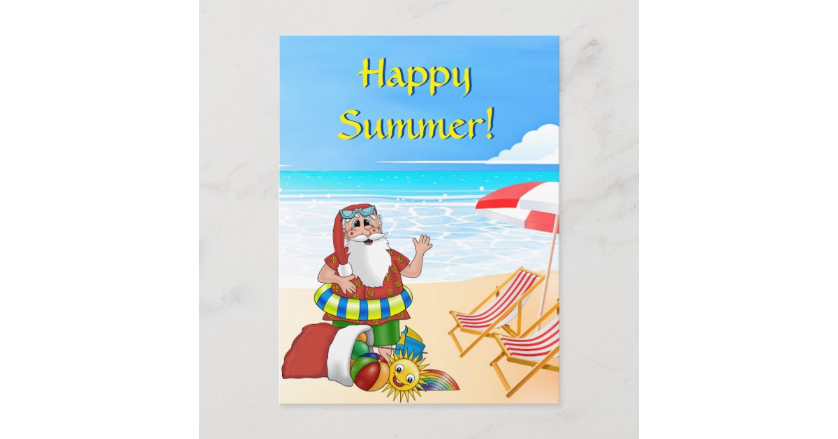 Santa Postcard Xmas Summer Beach | Zazzle