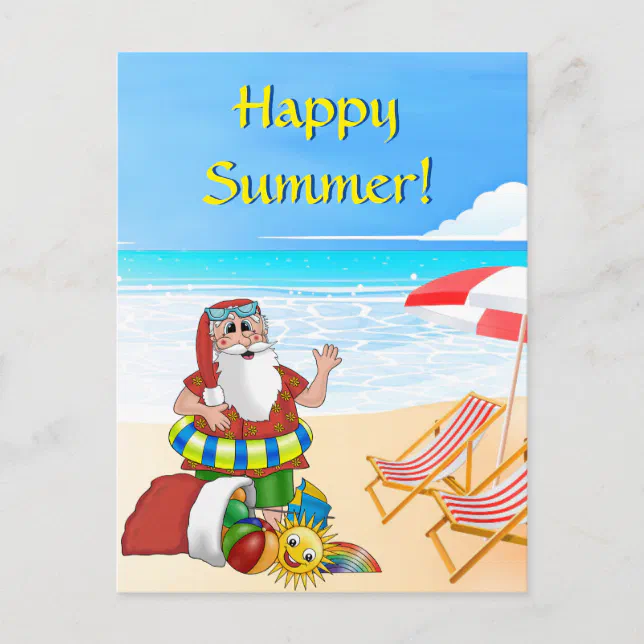 Santa Postcard Xmas Summer Beach | Zazzle
