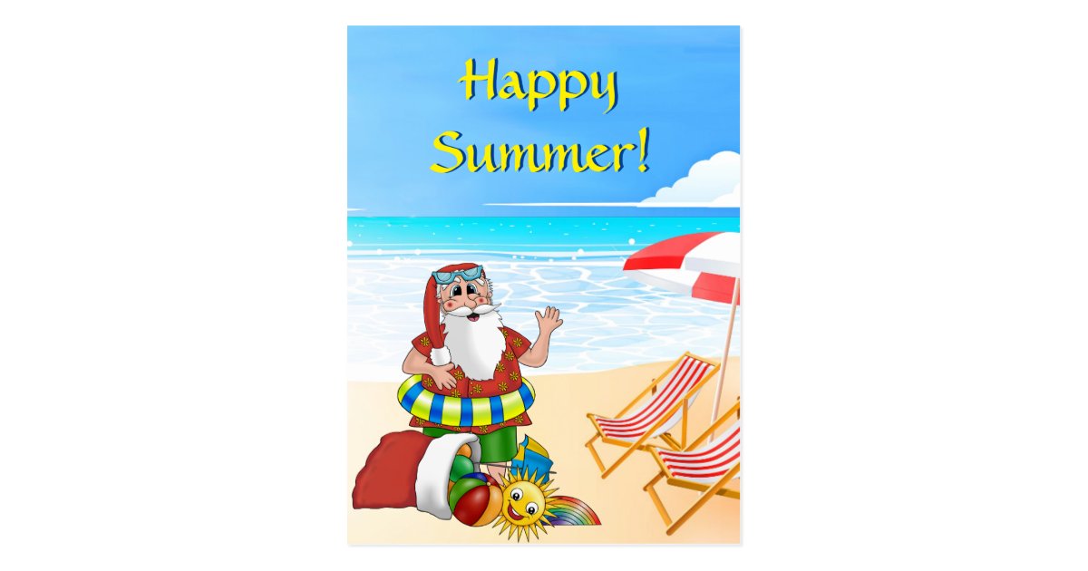Santa Postcard Xmas Summer Beach | Zazzle.com
