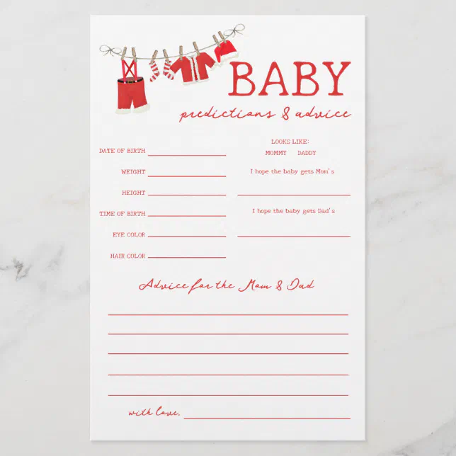 Santa Predictions & Advice Baby Shower Game Flyer | Zazzle