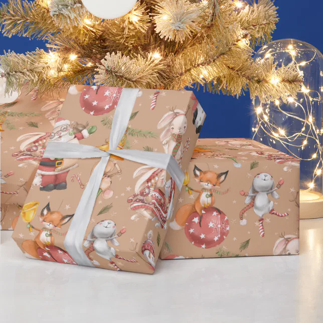 Santa Rabbit Fox Christmas Winter Holiday Pattern Wrapping Paper | Zazzle