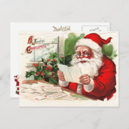 Santa Reading Mail Holiday Postcard | Zazzle