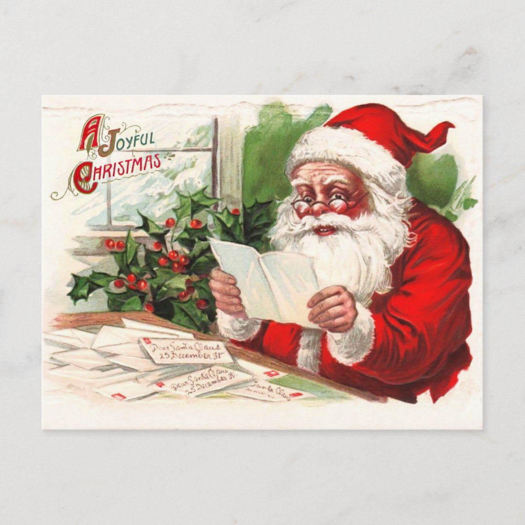Santa Reading Mail Holiday Postcard | Zazzle