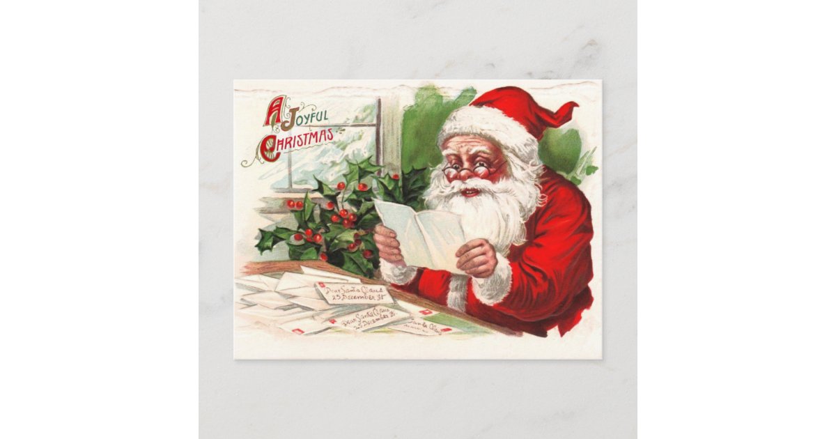 Santa Reading Mail Holiday Postcard | Zazzle