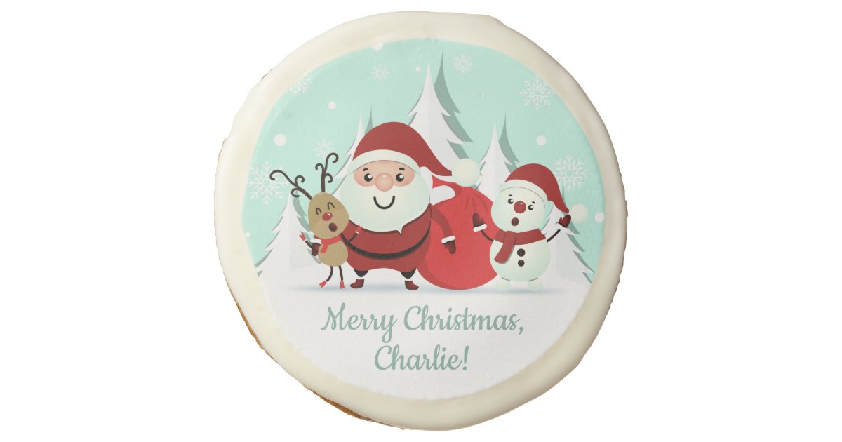 Santa, Reindeer & Snowman custom text cookies | Zazzle