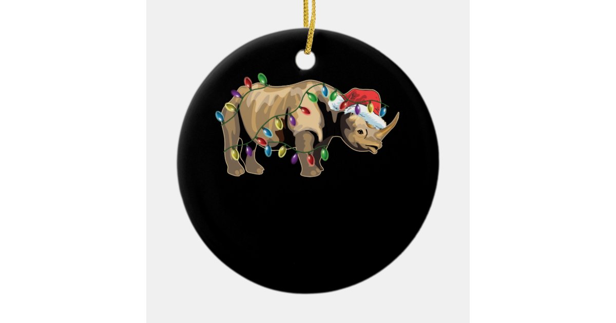 Santa Rhino Christmas Lights Rhino Lover Christmas Ceramic Ornament ...