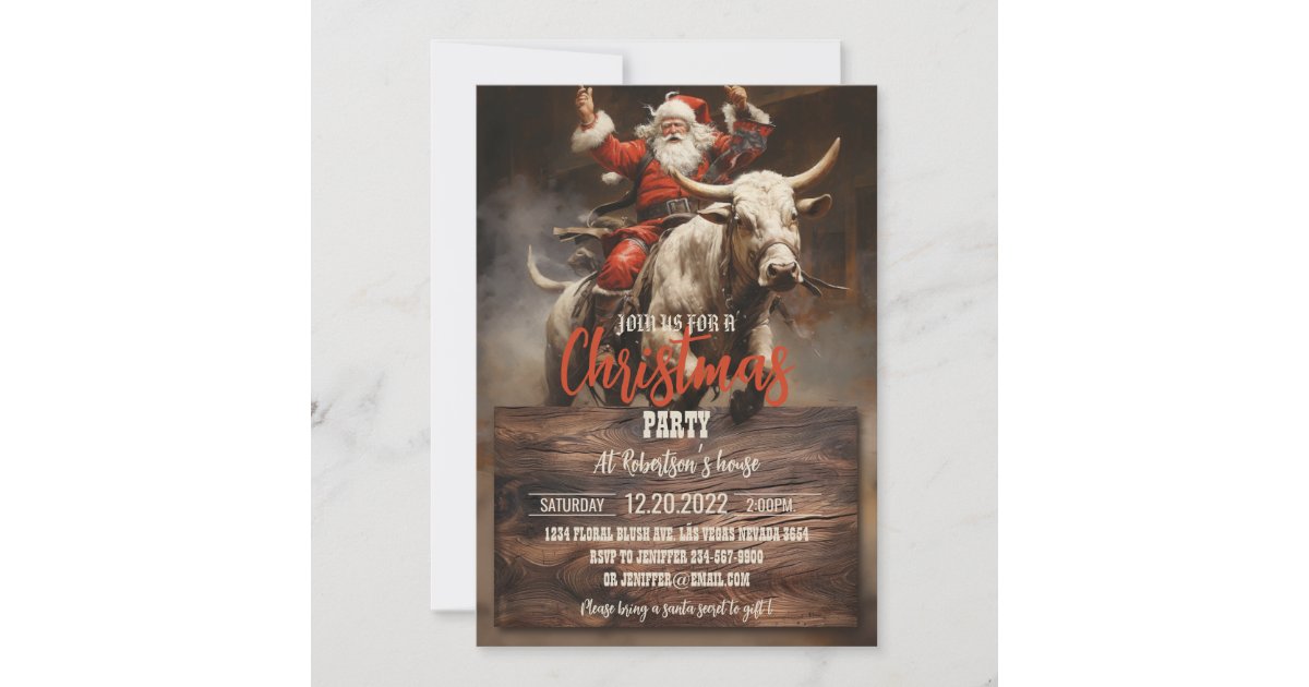 Santa Riding a Bull Invitation | Zazzle