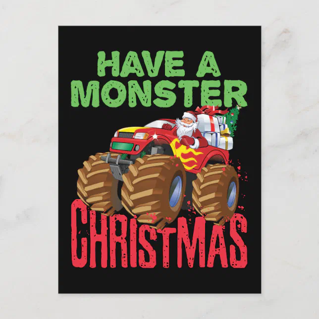 Santa Riding Monster Truck Have Monster Christmas Postcard | Zazzle