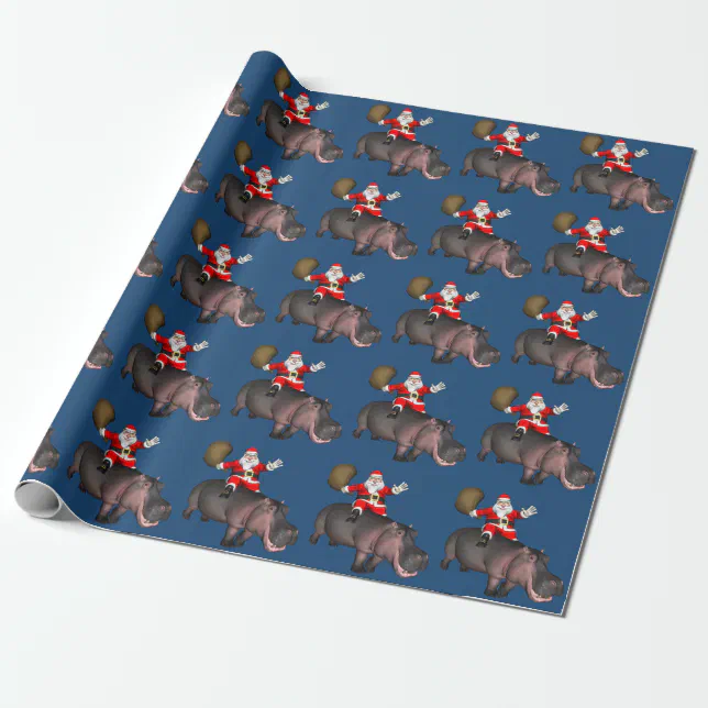 Santa Riding On Hippo Wrapping Paper | Zazzle