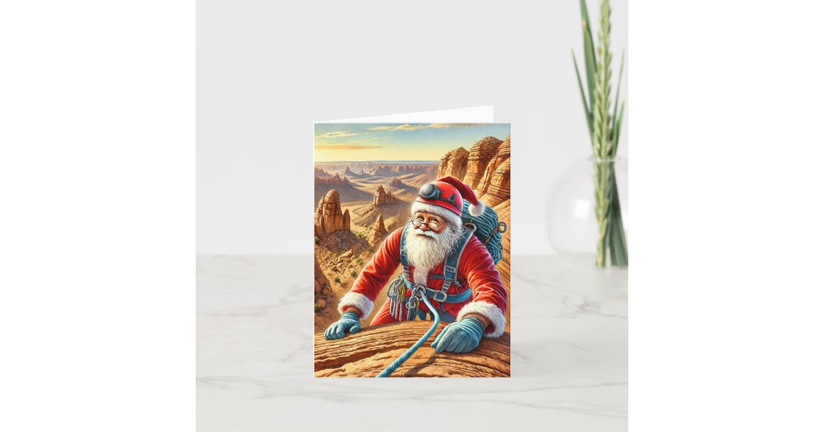 Santa Rock Climbing in Southwest Christmas Card | Zazzle