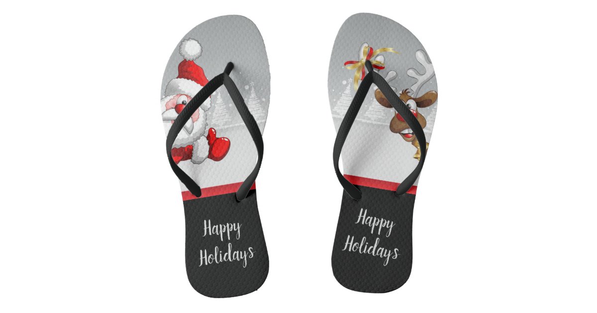 Santa & Rudolf Cartoon Flip Flops | Zazzle
