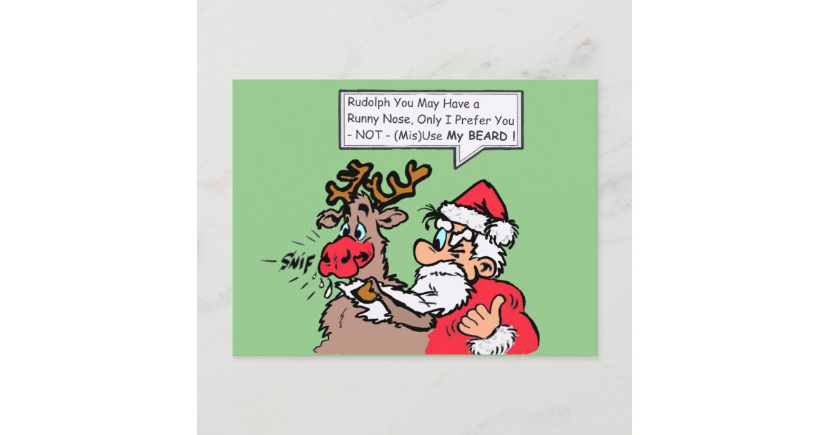 Santa & Rudolph Funny Cartoon Cust. Postcard | Zazzle