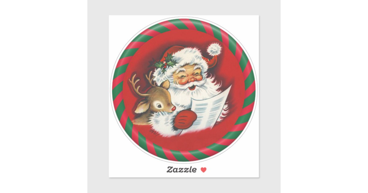 Santa & Rudy Vintage Vinyl Sticker | Zazzle