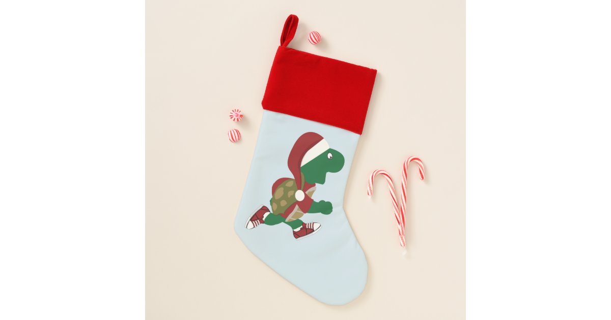 Santa Running Turtle Christmas Stocking | Zazzle