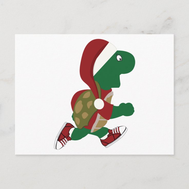 Santa Running Turtle Holiday Postcard | Zazzle
