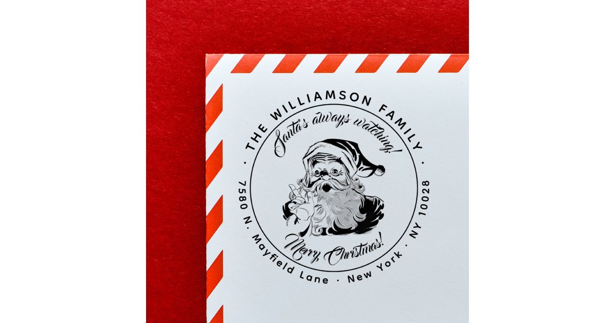 Santa´s Always Watching | Vintage Return Address Rubber Stamp | Zazzle